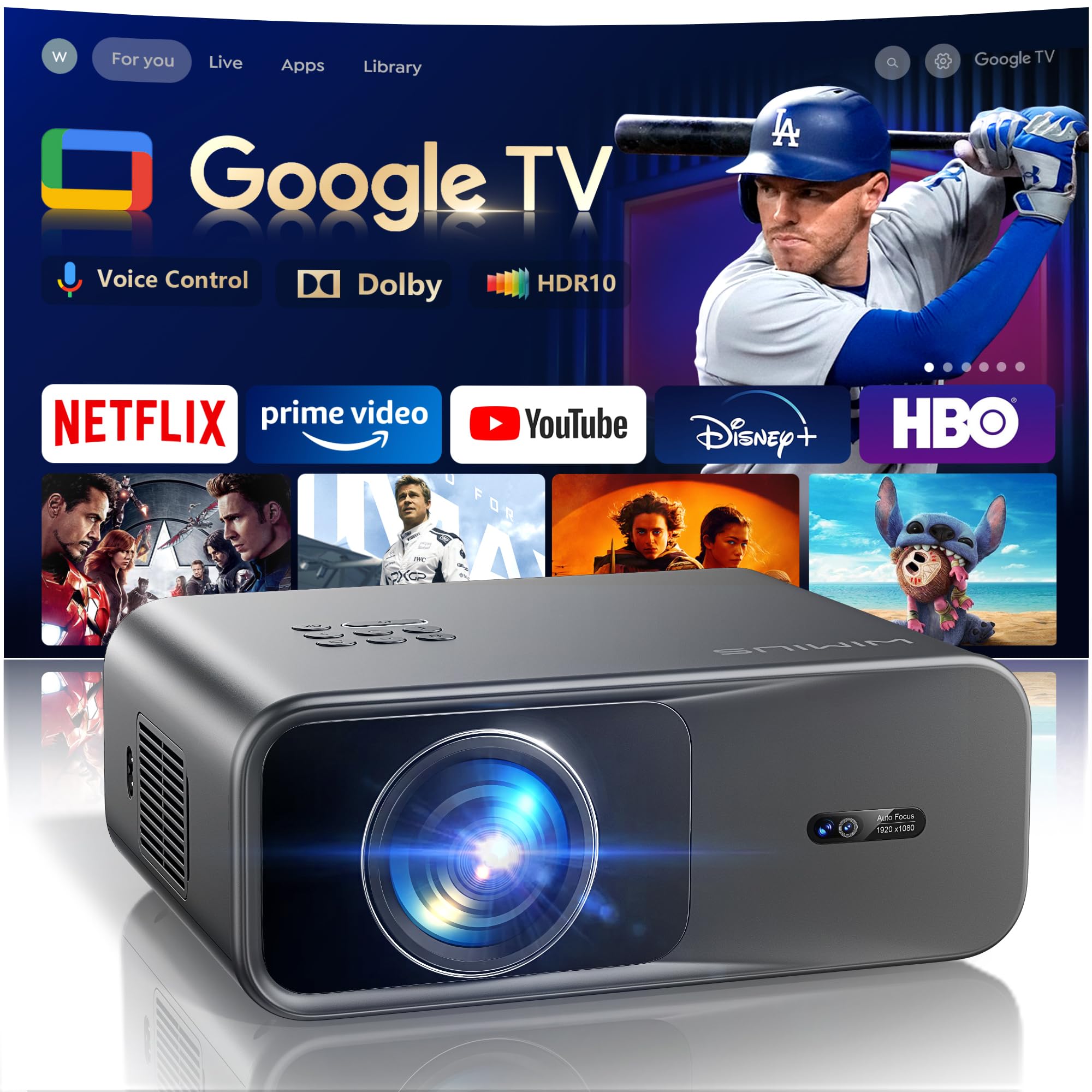 Smarter Beamer mit Google TV | 4K & KI-Autofokus Heimkino – pandaloo.ch